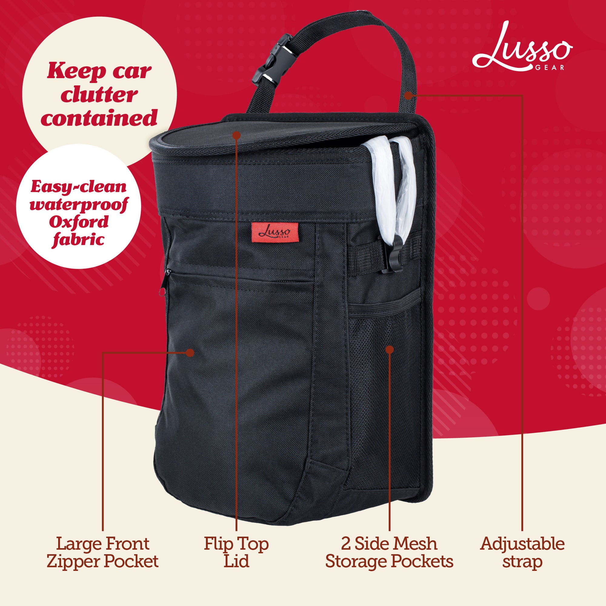 Lusso Gear Car Trash Can for Everyday Use - No More Messy Seats